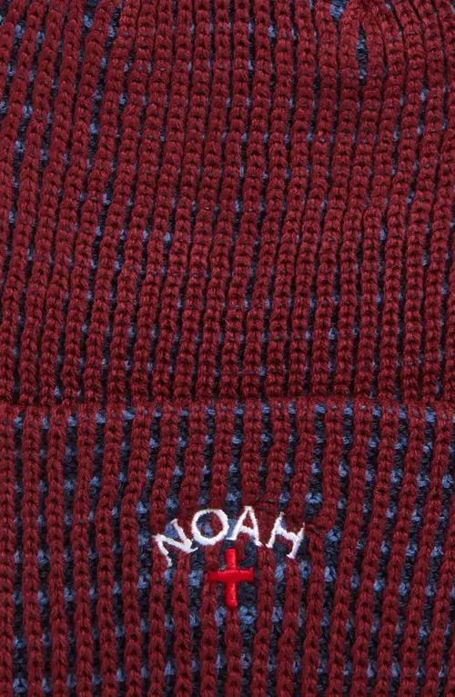 NOAH Tri-color Waffle-stitch Beanie - Light Blue/navy/maroon
