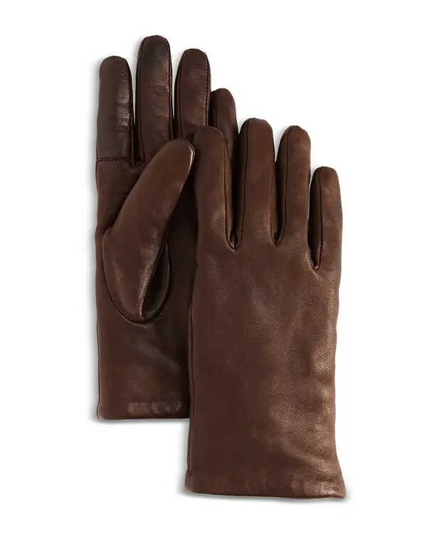 Bloomingdale'S Cashmere Lined Leather Tech Gloves - Brown
