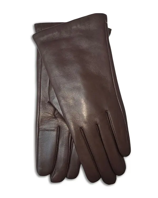 Bloomingdale'S Cashmere Lined Leather Tech Gloves - Brown