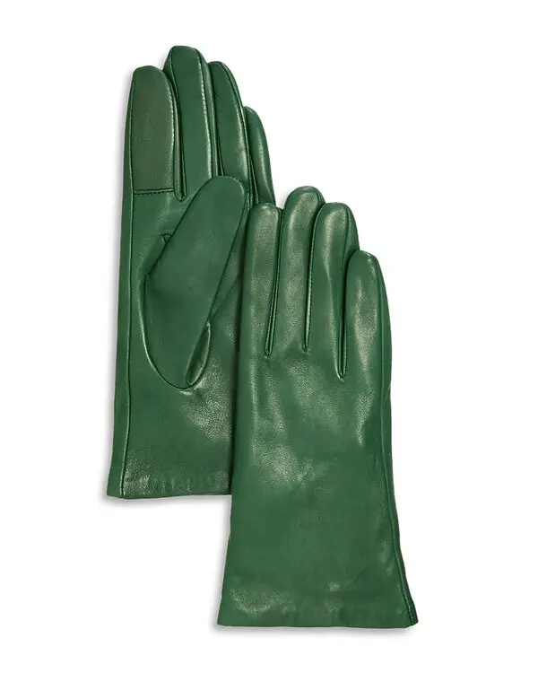Bloomingdale'S Cashmere Lined Leather Tech Gloves - Green