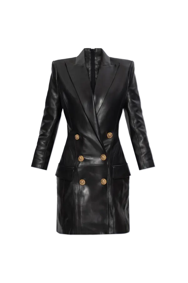 Balmain Double-breasted Leather Blazer Dress