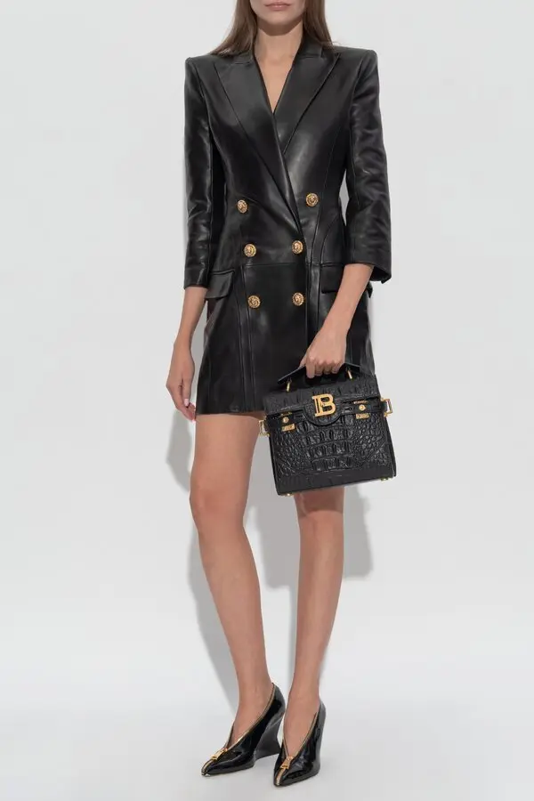 Balmain Double-breasted Leather Blazer Dress