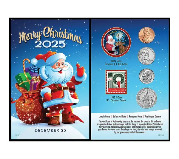 AMERICAN COIN TREASURES 2025 Santa Coin Greetin G Card - One-color