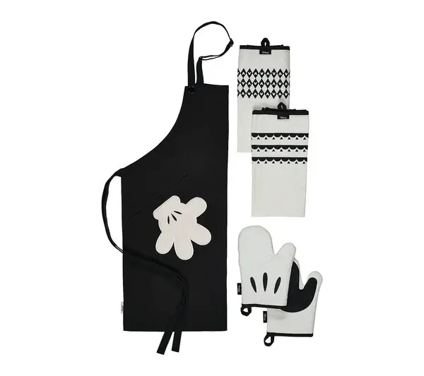 Disney Home Monochrome 5-piece Set Oven Mitt, A Pron & Towels - One-color