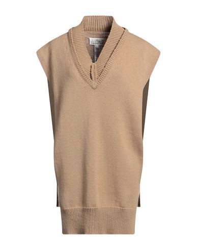 MAISON MARGIELA Sleeveless V-neck Wool, Linen, And Cotton Sweater - Camel