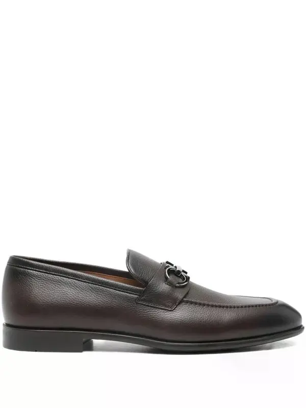 FERRAGAMO Gancini Detail Leather Loafers