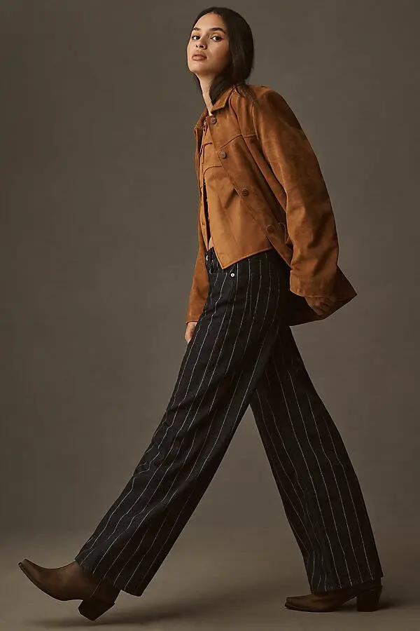 REFORMATION Cary Low-rise Wide-leg Jeans - Pinstripe Lake