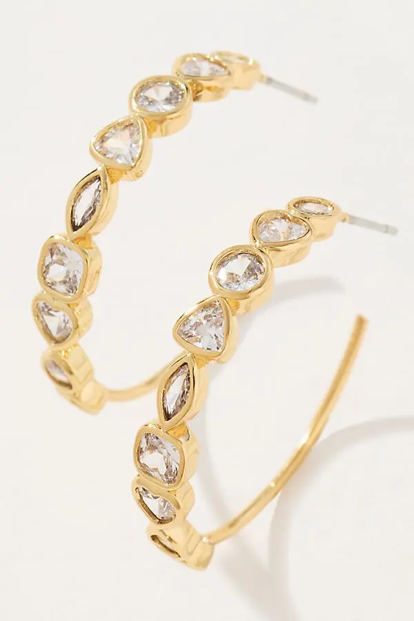 Anthropologie Mixed Crystal Hoop Earrings - Gold