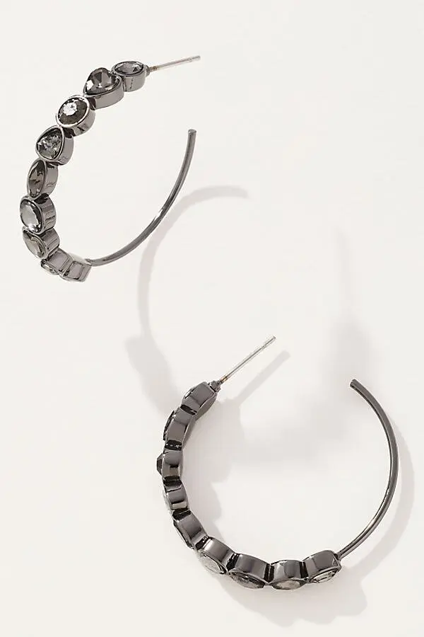 Anthropologie Mixed Crystal Hoop Earrings - Gunmetal