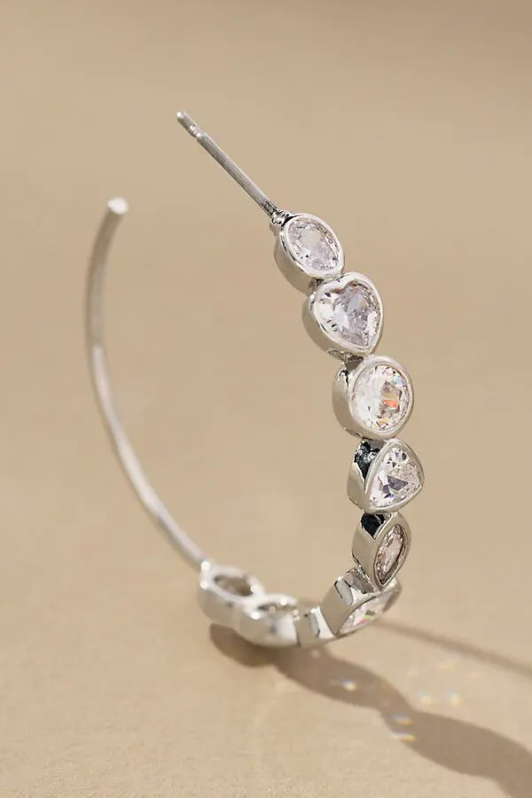 Anthropologie Mixed Crystal Hoop Earrings - Silver