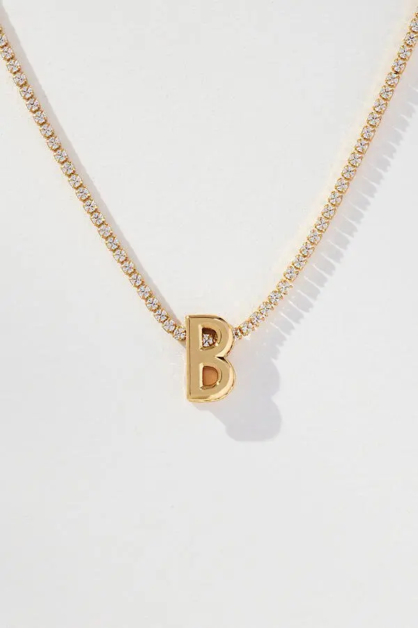 Anthropologie Shimmered Monogram Tennis Necklace - B