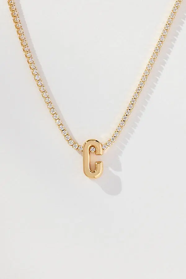 Anthropologie Shimmered Monogram Tennis Necklace - C