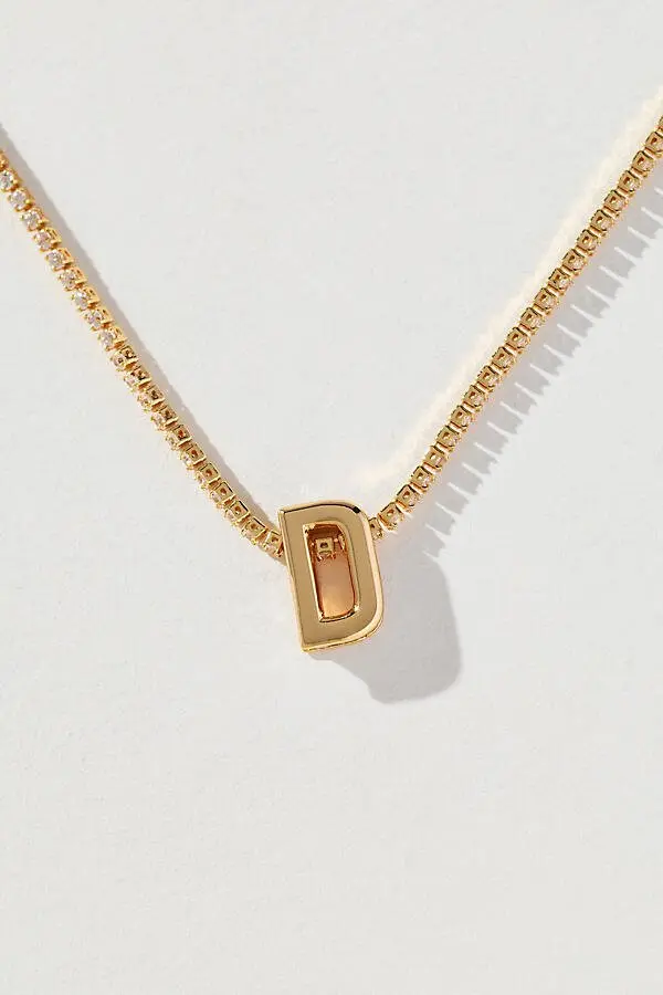 Anthropologie Shimmered Monogram Tennis Necklace - D