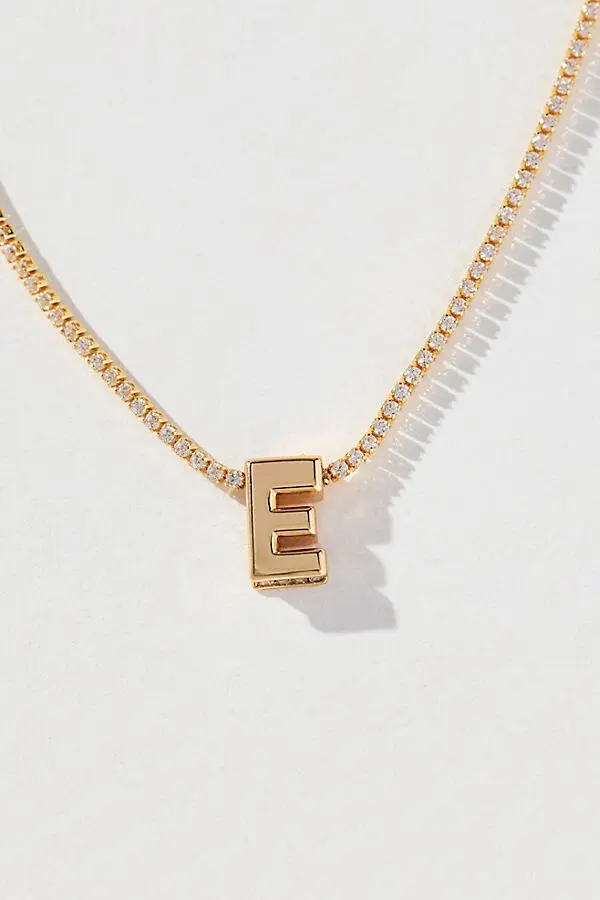 Anthropologie Shimmered Monogram Tennis Necklace - E