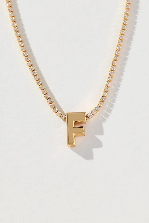 Anthropologie Shimmered Monogram Tennis Necklace - F