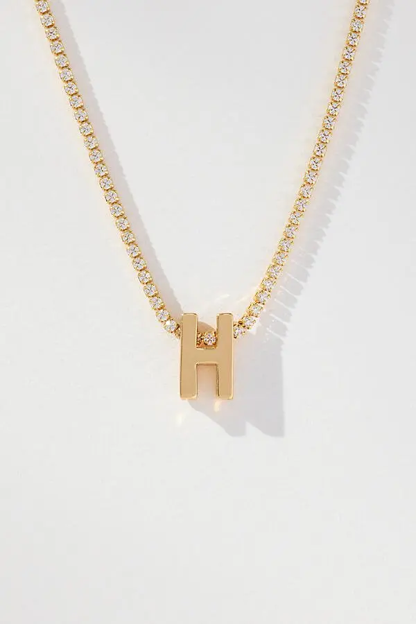 Anthropologie Shimmered Monogram Tennis Necklace - H