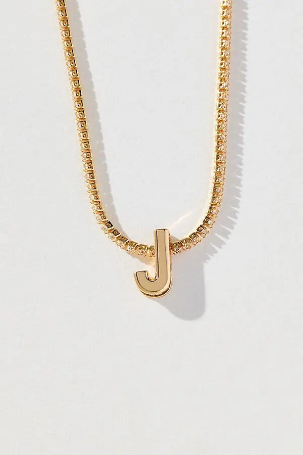 Anthropologie Shimmered Monogram Tennis Necklace - J