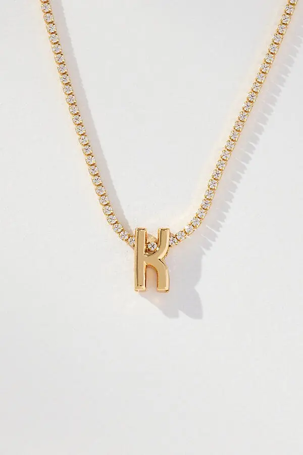 Anthropologie Shimmered Monogram Tennis Necklace - K