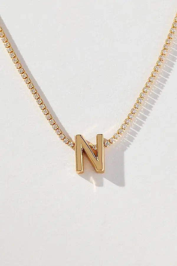 Anthropologie Shimmered Monogram Tennis Necklace - N