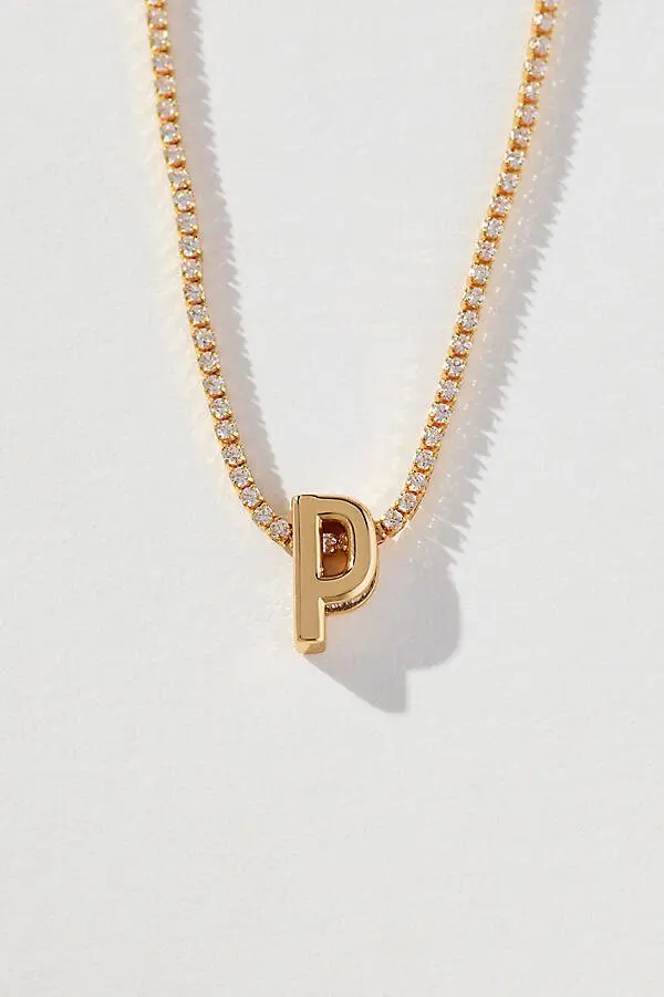 Anthropologie Shimmered Monogram Tennis Necklace - P