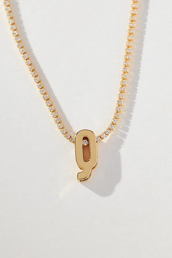 Anthropologie Shimmered Monogram Tennis Necklace - Q