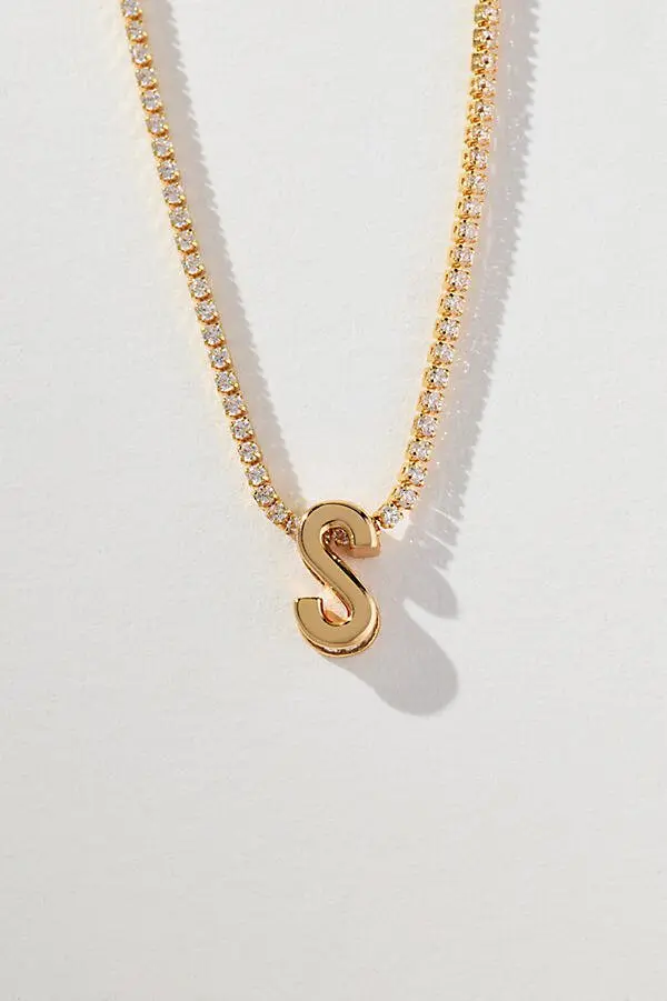 Anthropologie Shimmered Monogram Tennis Necklace - S