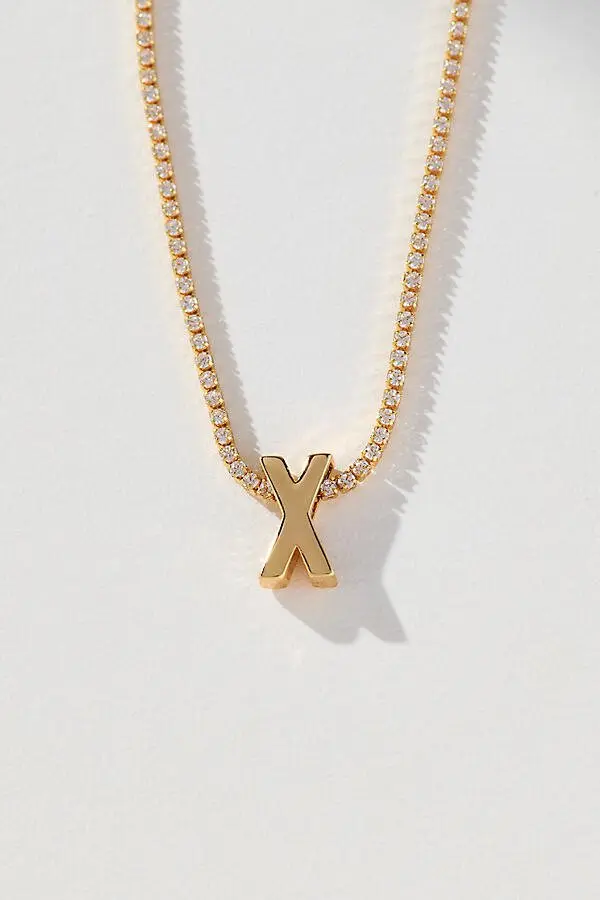 Anthropologie Shimmered Monogram Tennis Necklace - X