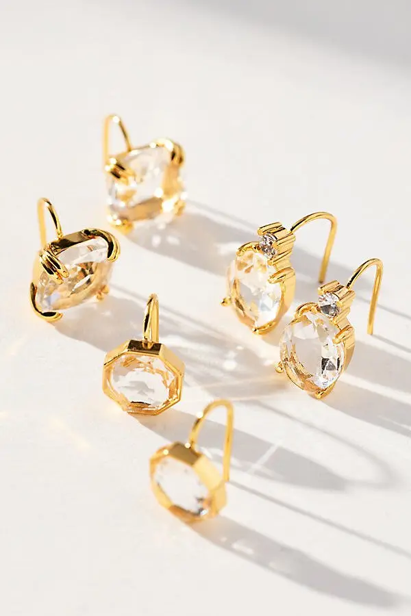 Maeve Crystal Huggie Earrings Set - Gold