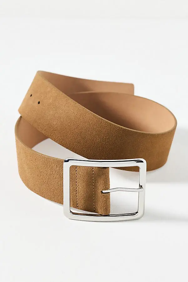 Anthropologie Square Buckle Belt - Taupe Suede