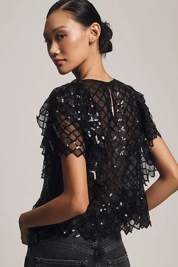 Anthropologie Semi-sheer Sequin Embellished Top