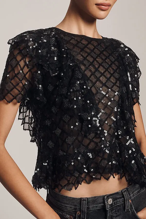 Anthropologie Semi-sheer Sequin Embellished Top
