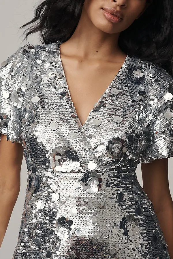 AROSE STUDIO Short-sleeve Sequin Mini Dress