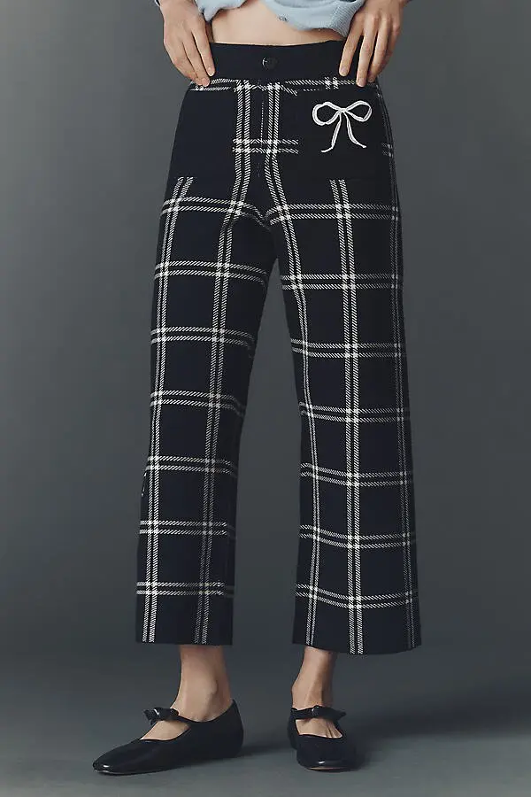 Maeve Colette Embroidered Plaid Wide-leg Pants