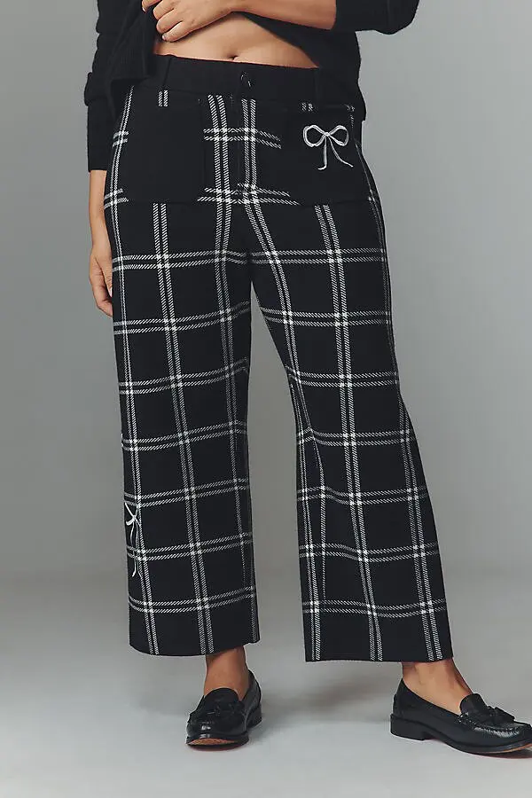 Maeve Colette Embroidered Plaid Wide-leg Pants