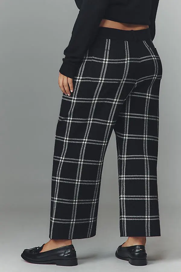 Maeve Colette Embroidered Plaid Wide-leg Pants