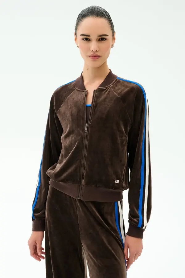 Splits59 Heritage Velour Bomber - Dark Chocolate/classic Blue