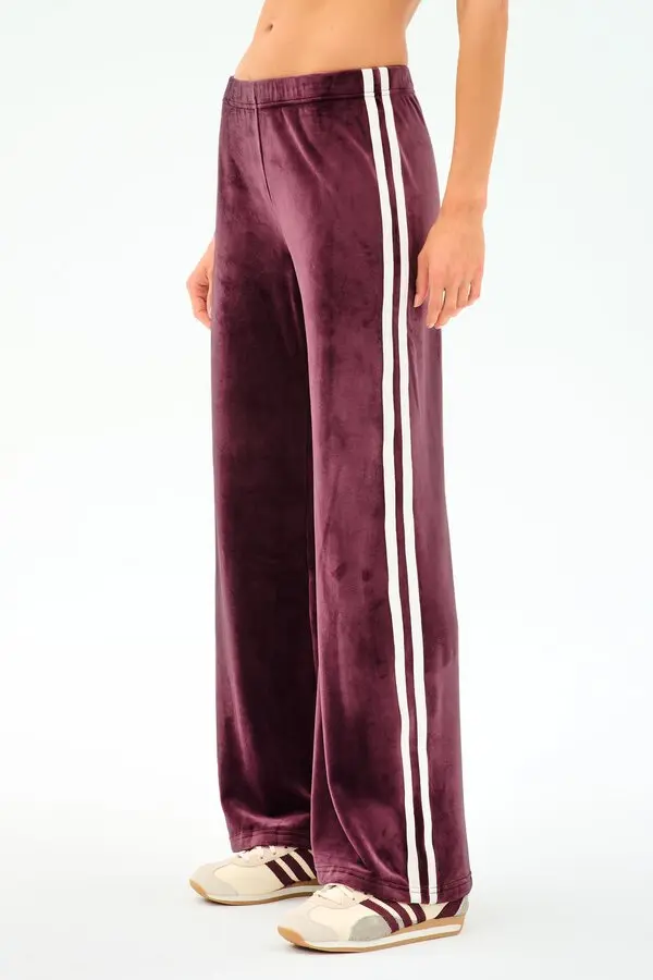 Splits59 Heritage Velour Wide Leg Pant - Dark Cherry/white