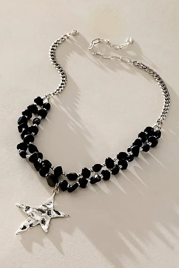 Free People Calla Beaded Necklace - Black/silver