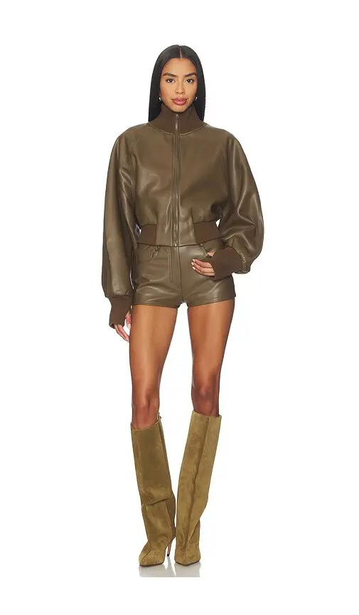 Norma Kamali Oversized Turtleneck Bomber Jacket - Bark