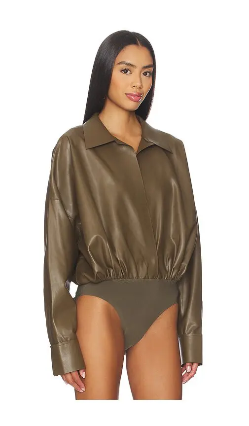 Norma Kamali Super Oversized Boyfriend Shirt Bodysuit - Bark
