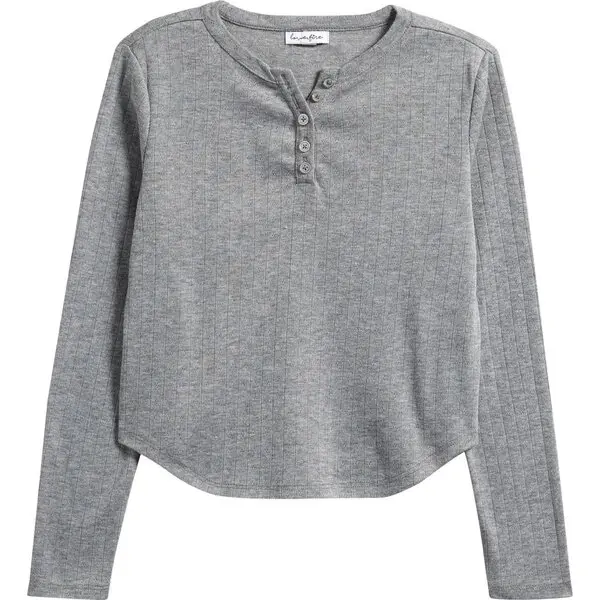 LOVE, FIRE Pointelle Henley - Heather Grey