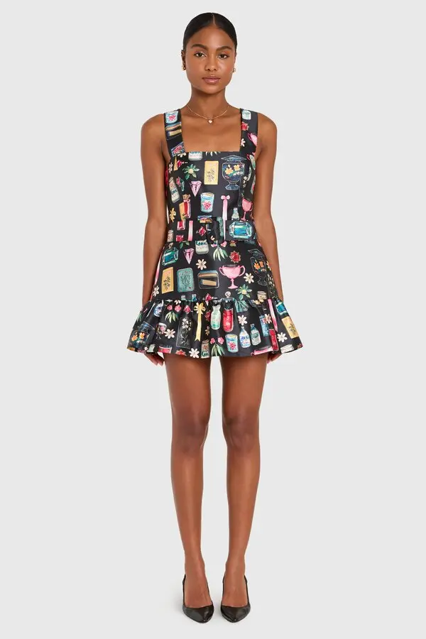 Amanda Uprichard Lena Printed Mini Skort Romper - Black Treasure Print