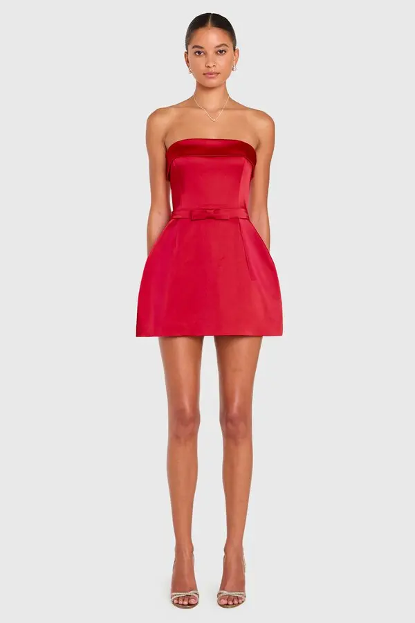 Amanda Uprichard Avalee Strapless Skort Romper - Ruby