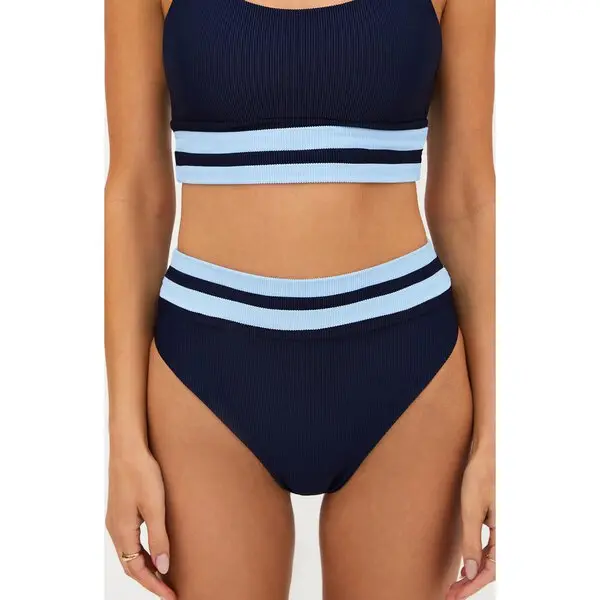 Beach Riot Thalia Stripe Rib Bikini Bottoms - Ultramarine Colorblock