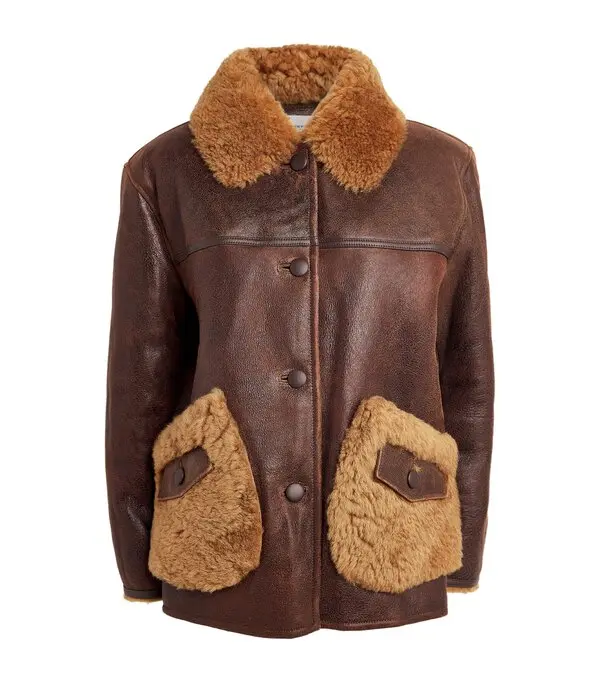 Claudie Pierlot Leather Aviator Jacket With Shearling Details