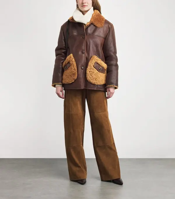 Claudie Pierlot Leather Aviator Jacket With Shearling Details