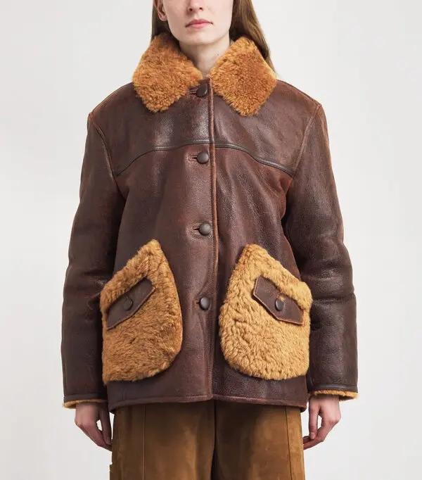 Claudie Pierlot Leather Aviator Jacket With Shearling Details