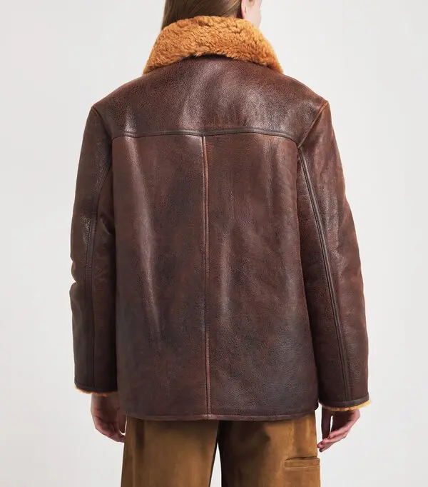 Claudie Pierlot Leather Aviator Jacket With Shearling Details