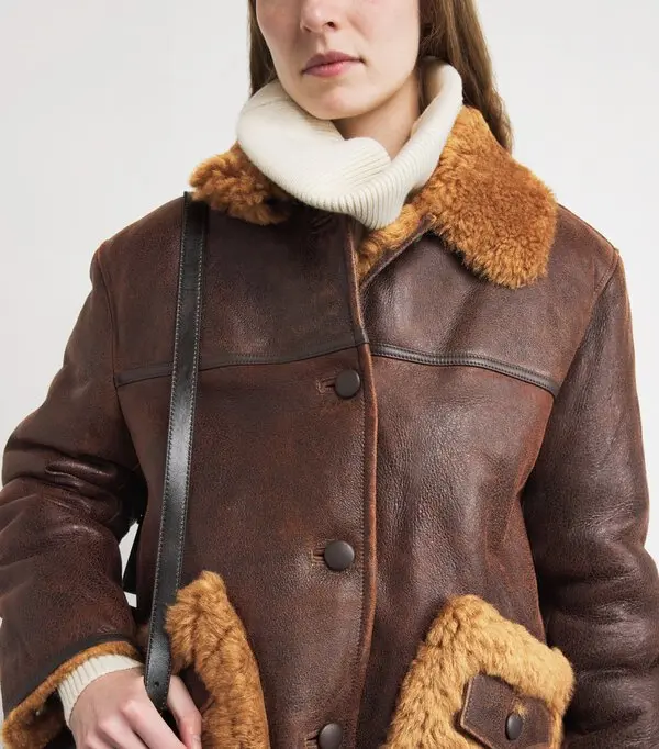 Claudie Pierlot Leather Aviator Jacket With Shearling Details