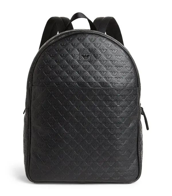Emporio Armani Embossed Leather Backpack - Black